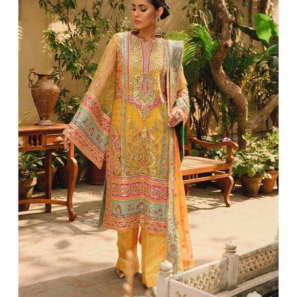 Salwars | Yellow Embroidered Shalwar Kameez Suit Set | Poshmark